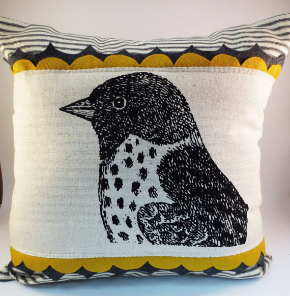 Sparrow Bird Screen Print Pillow on Luulla